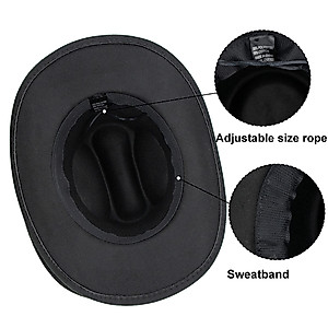 Classic Western Felt Cowboy Cowgirl Hat for Women Men Wide Brim Belt Buckle Cowboy Hat (Size:Medium-Large)