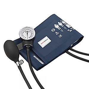 McKesson Manual Blood Pressure Monitor, Inflation Pump and Cuff for Adult Arm - Premium Pocket Aneroid Sphygmomanometer with Carrying Case, Navy, 1 Count