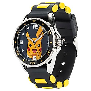 Accutime Kids Pokemon Pikachu Analog Quartz Wrist Watch with Black & Yellow Strap, Cool Inexpensive Gift & Party Favor for Boys, Girls, Adults All Ages (Model: POK9056AZ)