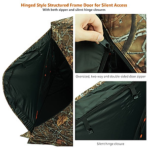 3 Person Silent Hunting Ground Blind 360 Degree One-Way See Through Portable Pop Up Hunting Tent with Frame Door, Carrying Backpack