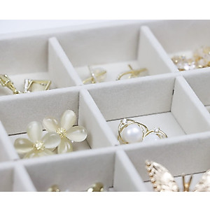 Set of 4 Stackable Jewelry Trays Organizer, Velvet Earring Organizer, Jewelry Organizer Showcase Display Drawer Organizer Storage, Earring Holder Necklace Bracelet Ring Accessary Organizers (Beige)