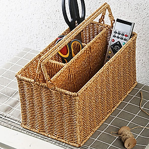 STOBAZA Wicker Utensil Cutlery Holder Flatware Cabinet Divided Flatware Organizers for Forks Spoons Napkins Silverware, Serving Utensils