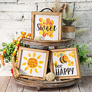 Farmhouse Home Decor Signs 3 Frames with 34 Interchangeable Holiday Seasonal Sayings Tiered Tray 6.7 x 6.7 Inch Fall Wall Decor Frames Sign for Living Room Wall, Table