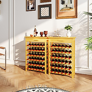 Kinbor 6-Tier Bamboo Wine Rack with Drawer, Standing Storage Rack with 36 Bottles Holder for Bar, Wine Cellar, Basement, Cabinet, Pantry, Kitchen