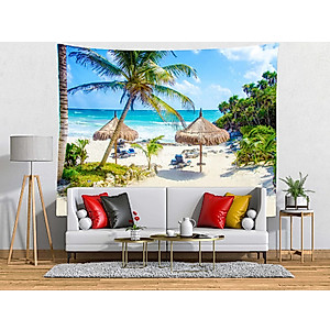 Loccor 9x6ft Tropical Beach Tapestry Backdrop Sea Landscape Deckchair Palm Hawaii Luau Bedroom Aesthetic Garden Classroom Home Wall Hanging Kids Adults Living Room College Dorm Apartment Decor