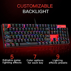 MOTOSPEED Wired RGB Gaming Mechanical Keyboard with Blue Red Switches,104-Key Aluminium Wired Keyboard,Compatible for Mac Windwows and Linux