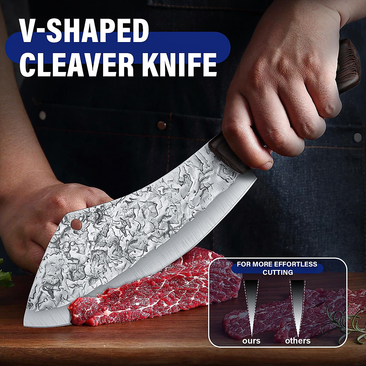 DRAGON RIOT Professional Butcher Knife Set for Meat Processing, 4Pcs High Carbon Steel Hand Forged BBQ Knife Set, Chef Cleaver Knife Set for Kitchen Outdoor Cooking Father's Day Gift