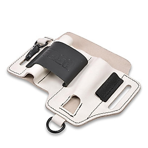 FESA EDC Leather Multitool Sheath - Top Grain Leather EDC Pouch Organizer for Flashlight, Tactical Knife Multitool & Pen - with Keyring Clip - Work & Everyday Use Utility Belt Pouch for Men (White)