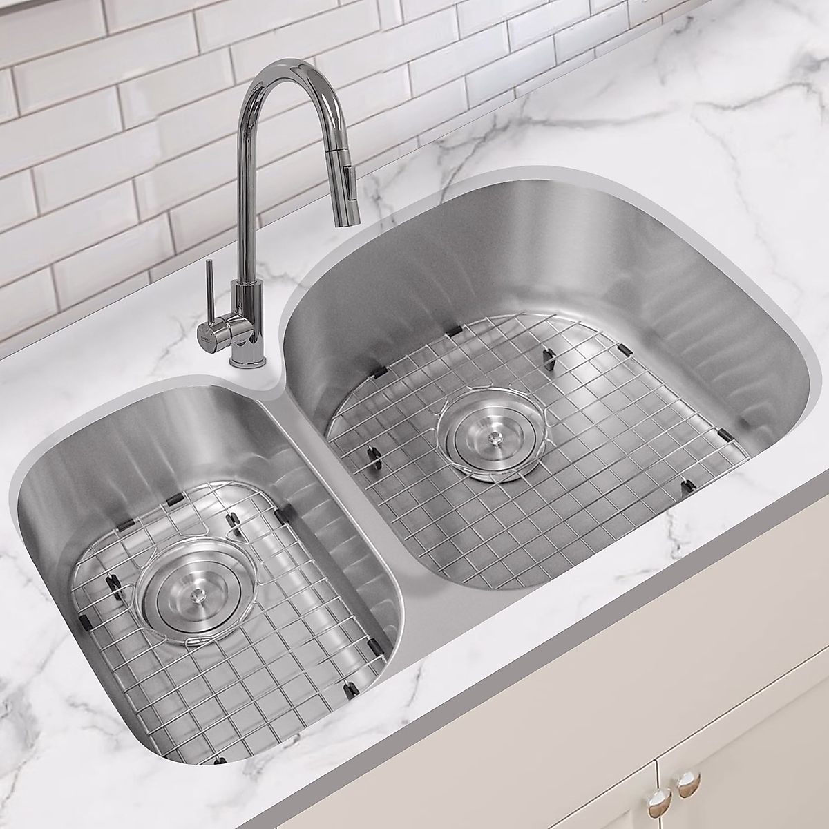 KABCO Staineless Steel Classic Kitchen Sink, Extra Thick 18 Gauge Undermount Rust, Sound and Heatproof Sink (UD113RSSG)