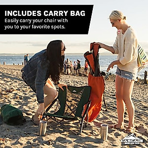 Cascade Mountain Tech Camping Chair - Low Profile Folding Chair for Camping, Beach, Picnic, Barbeques, Sporting Event with Carry Bag, Polyester, Green
