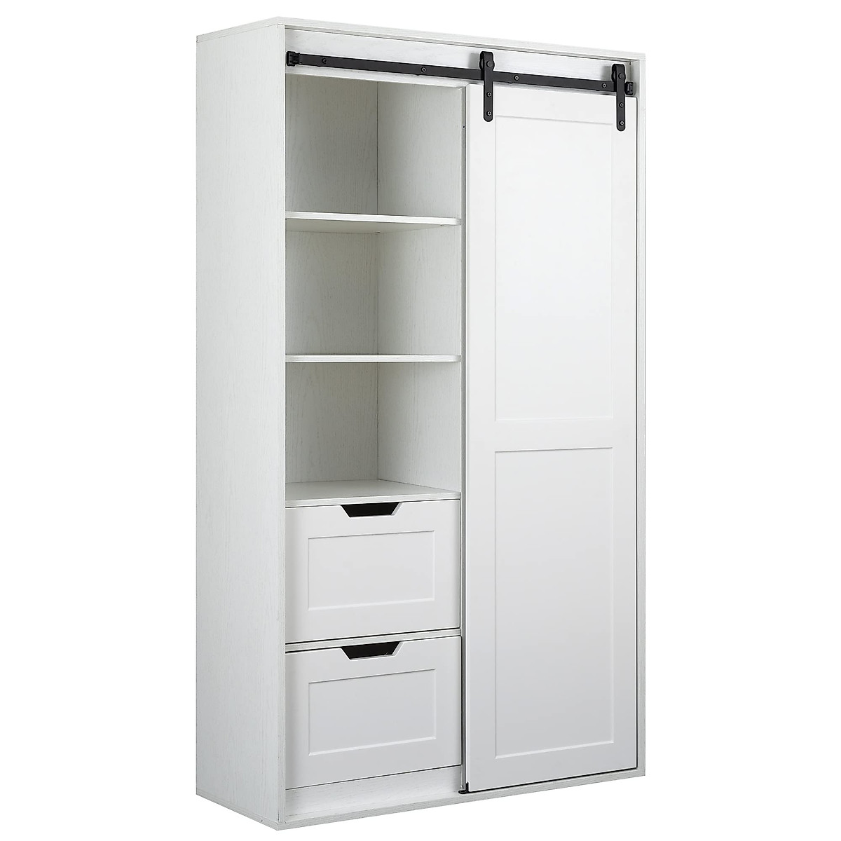 SZUBEE 71-Inch High Wardrobe and Cabinet with Classic Sliding Barn Door-Armoscope Locker for Bedroom, Cloakroom, Living Room, Antique White