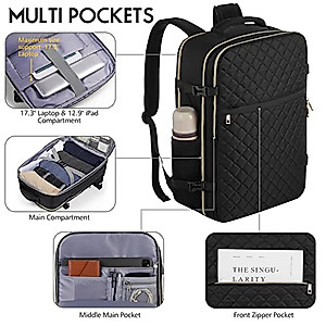 MOMUVO Large Travel Backpack Women, Flight Approved Carry On Backpack, Water Resistant Anti-Theft Large Casual Daypack School Bag Fit 17 Inch Laptop with USB Charging Port, Black