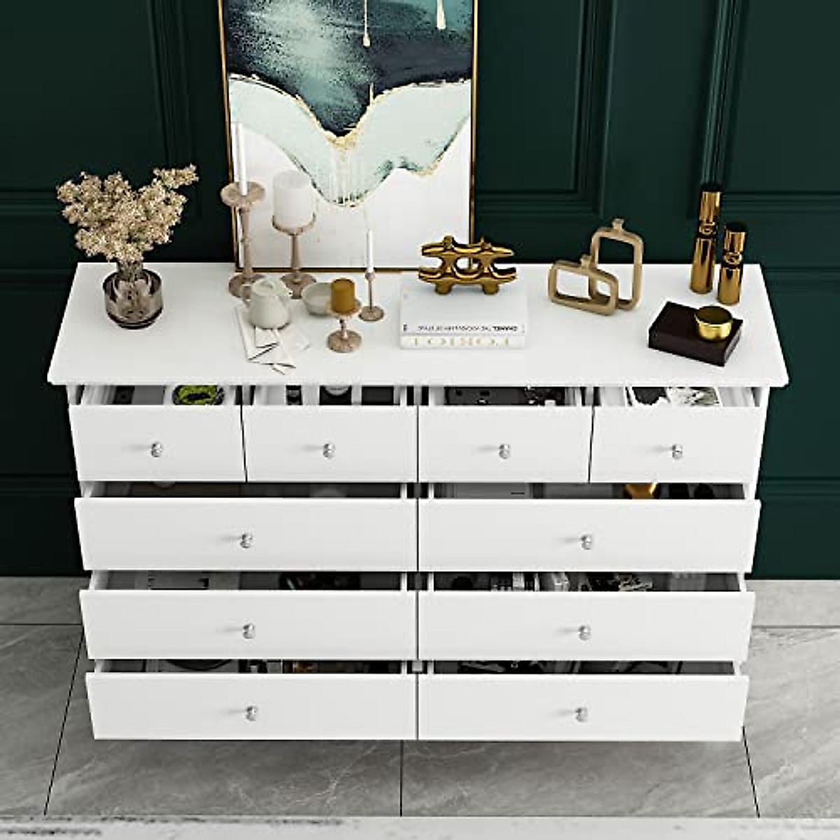 FAMAPY Chest of Drawers 10 Drawer Chest Dresser Wood Dresser, Wooden Legs, Drawer Organization for Bedroom Closet White (55.1”W x 15.7”D x 35.4”H)