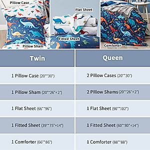 UMCHORD Kids Twin Bedding Comforter Set for Boys, 5 Pieces Soft Lightweight Dinosaur Bedding Twin Set with Sheets, Bed in a Bag, Durable Boys Twin Comforter Set