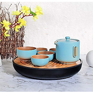 Hinomaru Collection Oriental Kung Fu Table Service Round Serving Tea Tray Bamboo Drip Pan Melamine Base Reservoir Tea Ceremony Accessories (Black)