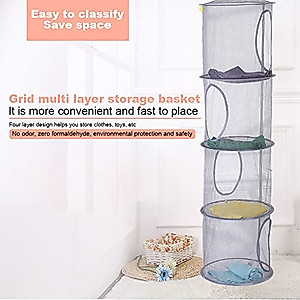 Denpetec Hanging Mesh Storage Organizer Net, 4 Compartments Foldable Toy Space Saving Bag for Kid Room Toys, Gloves, Hats, Socks Storage(Grey)