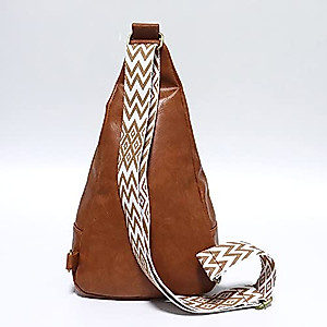 DIVCIDLC Women Sling Backpack Purse with Guitar Strap, Shoulder Crossbody Purse Satchel Daypack Chest Bags, Brown