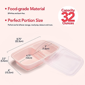 Glotoch 50 Pack Pink Meal Prep Container 2 Compartments, Microwavable To Go Containers, BPA-Free Food Prep Containers- Take Out Food Containers For Salad/Lunch- Freezer&Dishwasher Safe, Stacable
