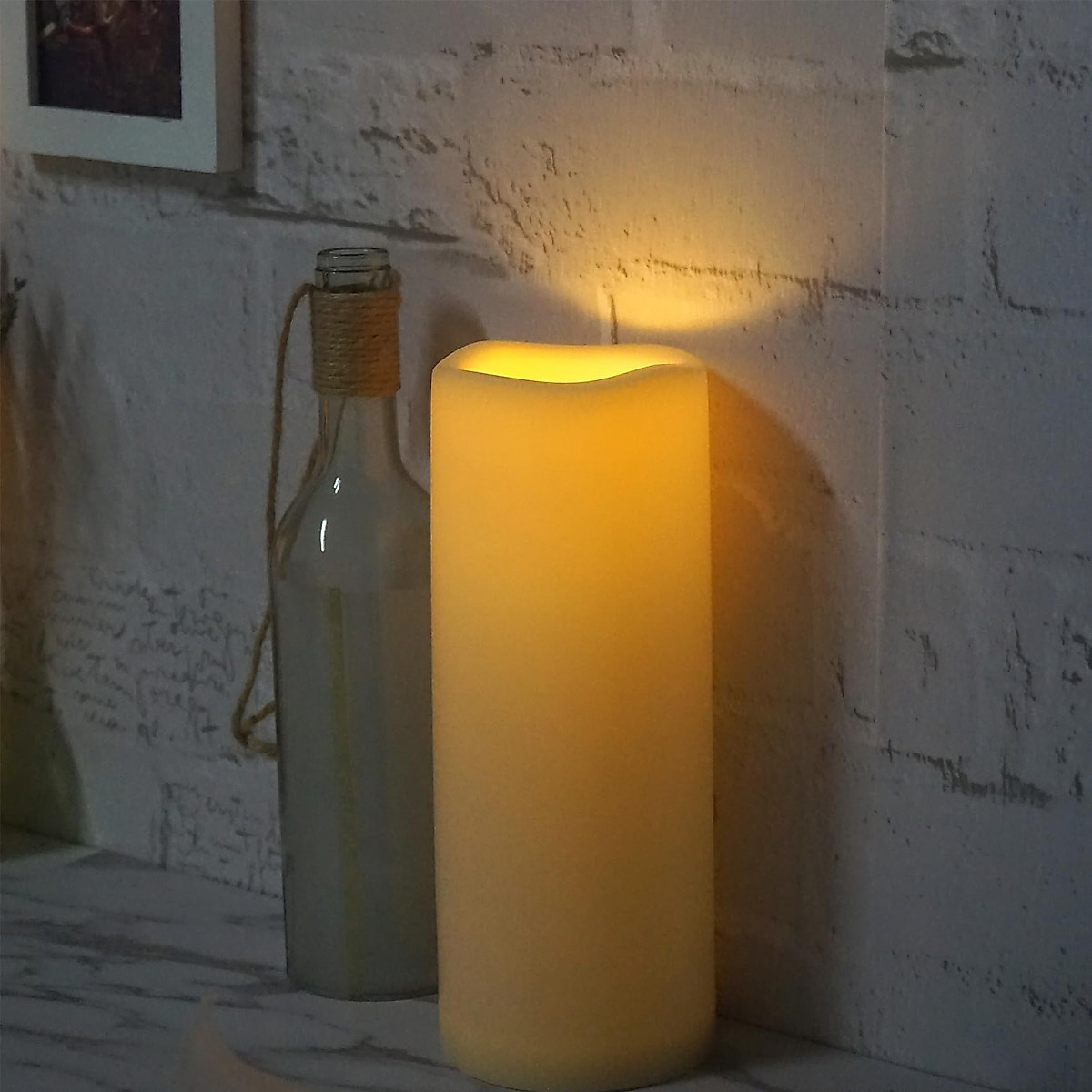 4 x 10 Inch Led Flameless Candles Outdoor Waterproof Battery Operated Candle with Timer Large Flicking Pillar Candle for Indoor Outdoor Lanterns Electric Candle for Wedding Decoration,Cream White