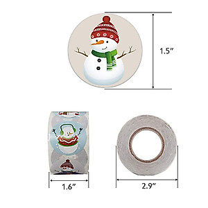 Christmas Stickers, 500 PCS 1.5” Merry Christmas Labels with 6 Snowman Patters, Round Roll Self Adhesive Seals for Xmas Favor Gift Cards Envelopes