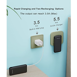 Metecsmart Portable Charger Power Bank with Built in Cable and AC Wall Plug, 10000mAh Fast USB C Phone Charger, Slim Thin Mini Charging Battery Pack Compatible with Smartphones and All USB-C Devices