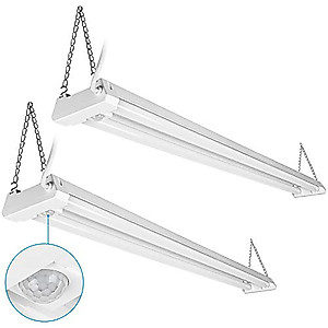 LEONLITE 4FT LED Utility Shop Light, 40W Motion Sensor Plug in Linkable Light Fixtures, 4000lm, 5000K Daylight, Suspension & Flush Mount, for Garage, Workshop, FCC, ES, ETL Certified, Pack of 2