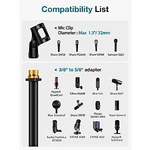 InnoGear Desktop Microphone Stand, Upgraded Adjustable Table Mic Stand with Mic Clip and 5/8" Male to 3/8" Female Screw for Blue Yeti Snowball Spark & Other Microphone, Pack of 2