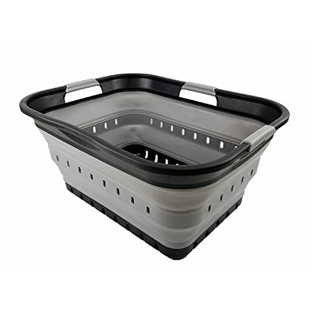 SAMMART 42L (11 gallon) Set of 2 Collapsible Plastic Laundry Basket - Foldable Pop Up Storage Container/Organizer - Portable Basket - Space Saving Hamper/Basket (Alloy Grey + Crystal Blue)