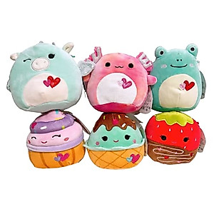 Squishmallows Kellytoy Valentines D Set of 6 Dragon Frog Axolotl 5" Mini Plush Doll Toy