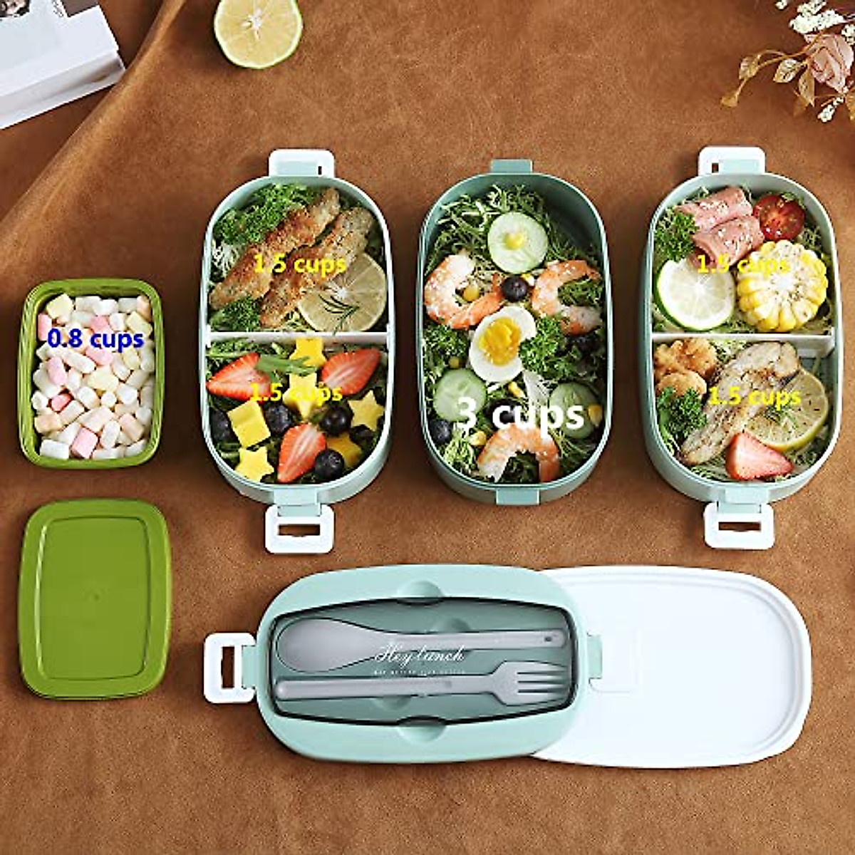 ZZQ Classic Lunch Box - Stackable Bento Box Lunch Container for Adult - Japanese-style Bento Boxes for Kids & Teens, Includes Sauce Containers, Divider, Utensils, Microwave & Dishwasher-safe, Green