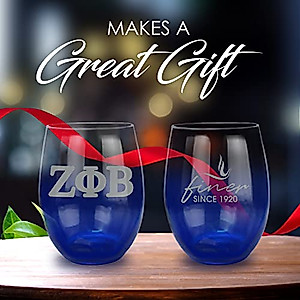 Bad Bananas BBGreek Zeta Phi Beta Sorority Paraphernalia - Set of Two Blue Ombre 21oz Stemless Glasses - Official Vendor - Finer Since 1920