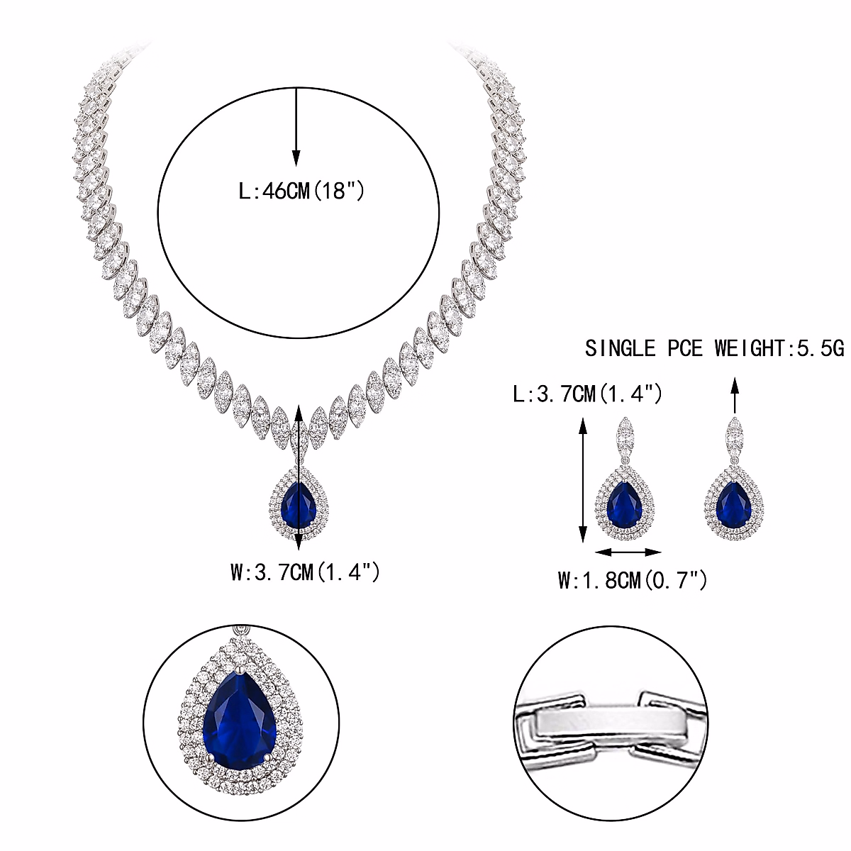 EVER FAITH Women's Marquise CZ Leaf Teardrop Wedding Pendant Necklace Earrings Set Blue Silver-Tone