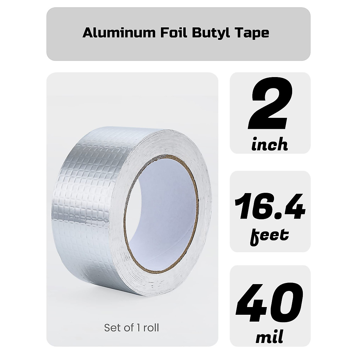 Lichamp Aluminum Butyl Tape, Waterproof Butyl Aluminum Foil Tape 2 inches x 16.4ft for RV Repair, Roof, Window Patch, Boat and Outdoor Pipe Sealing