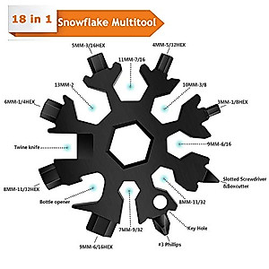 Snowflake Tool, Standard Stainless Steel Snowflake Tool,18-in-1 Snowflake Wrench Screwdriver with Storage Bag,Key Ring and Carabiner Clip,Gift Package (1, Black)