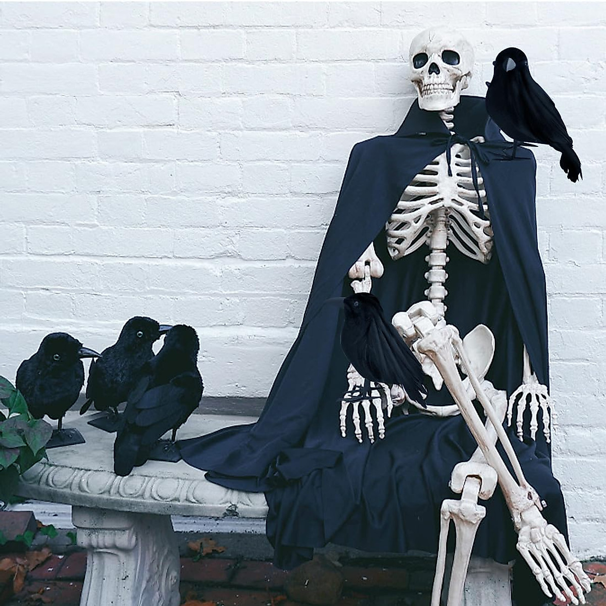 Pseutio 6 Pack Halloween Crows and Ravens Decorations Halloween Feathered Crows Realistic Looking Raven for Halloween Prop Decor