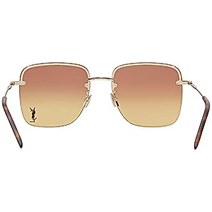 SAINT LAURENT Women's SL 312 Square Metal Sunglasses, Gold/Gold Orange, One Size