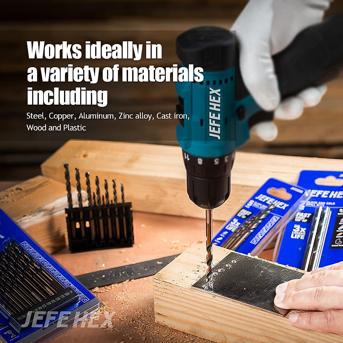 JEFE HEX 1/2" Dia. 5" OAL HSS Twist Drill Bit, General Purpose, 3-Flat Shank, Black and Gold Finish, 135 Degree Split Point, Ideal for Steel/Wood/Copper/Aluminum/Zinc Alloy/Plastic. (6-Piece)