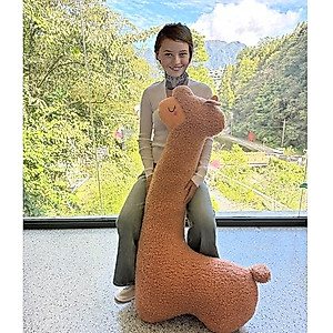 Hofun4U Llama Plush Pillow, 51 Inch Alpaca Plush Long Body Pillow, Alpaca Stuffed Animal, Christmas Holiday Birthday Gift (Brown)