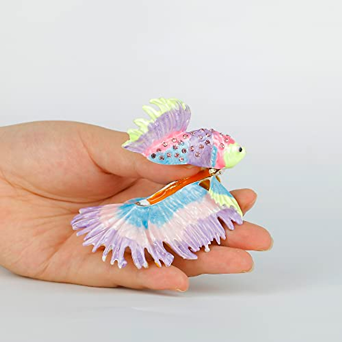 SEVENBEES Tropical Fish Figurines Collectibles Jewelry Boxes Hinged Trinket Box for Women