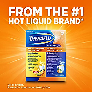 Theraflu Combo Daytime and Nighttime Severe Cold Relief Powder, Honey Lemon Flavor, 12 Count, 6 Daytime and 6 Nighttime