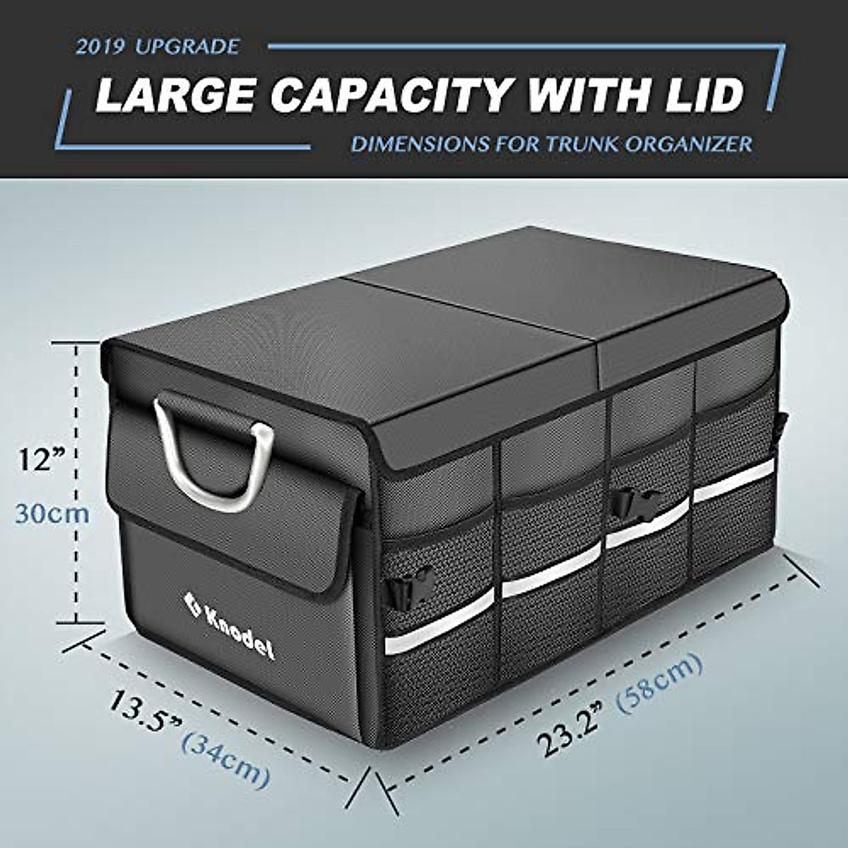 K KNODEL Car Trunk Organizer, Trunk Organizer With Lid, Heavy Duty Collapsible Trunk Storage Organizer for SUV, Truck, Car Cargo Trunk Organizer with Lid (Medium, Gray)