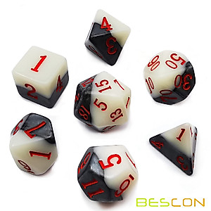 Bescon Two-Tone Glowing Polyhedral Dice 7pcs Set Green Dawn, Luminous RPG Dice Set d4 d6 d8 d10 d12 d20 d%, Brick Box Packaging