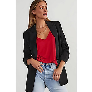 OMSJ Women's Spaghetti Strap Tank Tops V Neck Sleeveless Summer Loose Fit Shirts(L, Red)