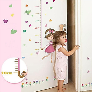 Braceus Kids Height Growth Chart Wall Art Cartoon Girl Bird Flower Sticker Decal