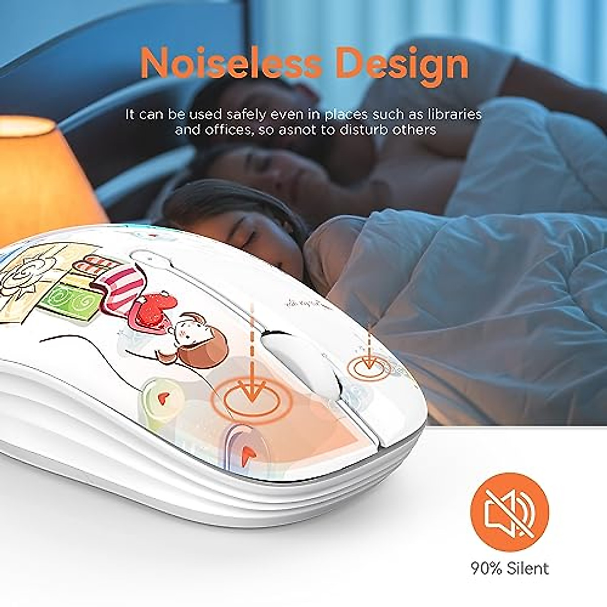 FMOUSE Cute Bluetooth Mouse, 2.4 GHz Wireless Mice with USB Receiver for Laptop, iPad, Mac, Silent Cartoon Mouse Suitable for Female and Students (Girl)