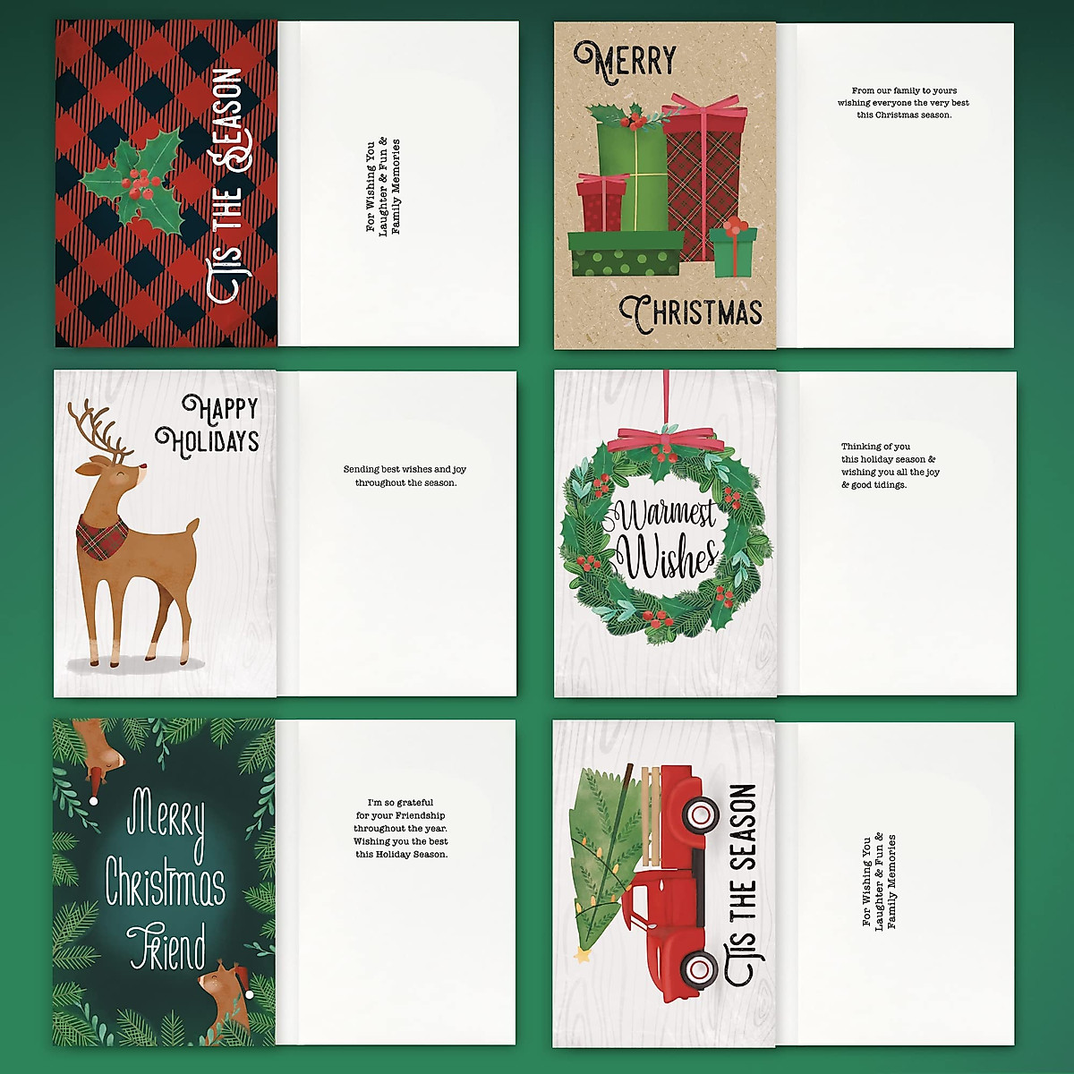ZICOTO Beautiful Christmas Cards Set of 24 - Incl. Bulk Envelopes, Matching Stickers And Storage Box - Perfect to Send Warm Holiday Wishes to Friends and Family