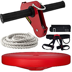 VEVOR Zip line Kits for Backyard 110FT, Zip Lines for Kid and Adult, Included Swing Seat, Zip Lines Brake, and Steel Trolley, Outdoor Playground Equipment Red