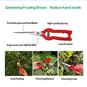 Extra Long Garden Scissors Gardening Tools Micro-Tip Pruning Shears, Non-Stick Precision-ground Blades, 9.6” Sharp Plant Fruit Trees Bonsai Sharp Garden Scissors