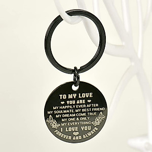 Gift Keychains for Boyfriend Husband Fiance - Wife Girlfriend Gifts for Valantines Day Birthday Anniversary Present for Hubby Wifey BF GF Vday Gifts for Him Her To My Love Black Keychain