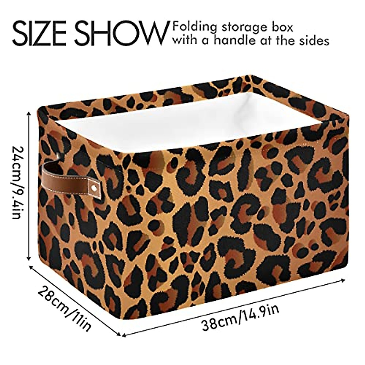 Collapsible Storage Bin Cube Animal Leopard Print Laundry Basket Hamper Toy Cloth Organization Bag with Handle for Pantry Nursery Home Office Shelve,1 PC